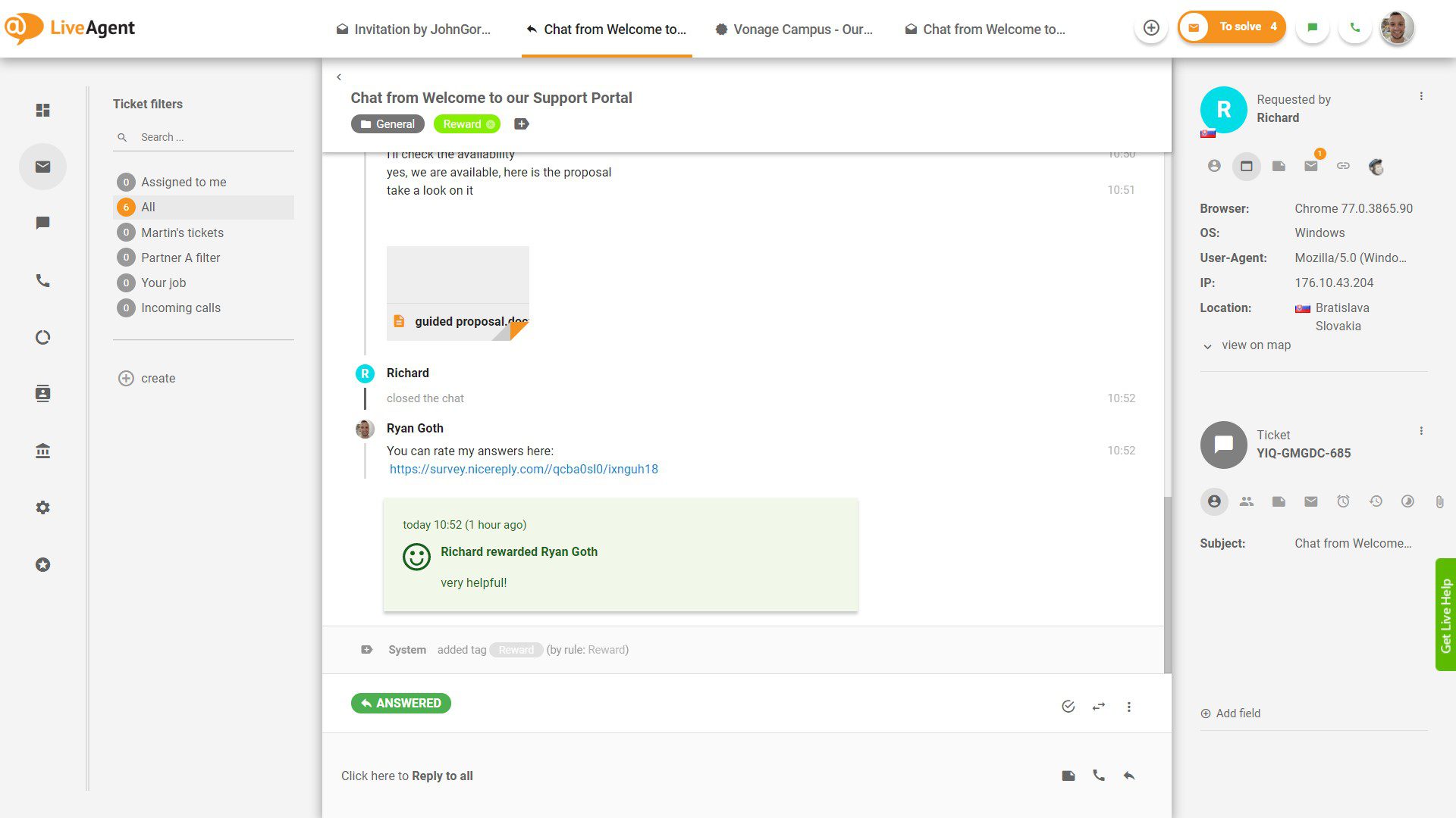 Mehrere Ticketregisterkarten | LiveAgent